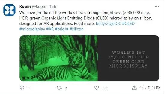 MicroOLED|Kopin发布35000nit超高亮度AR用MicroOLED显示器 - 行家说