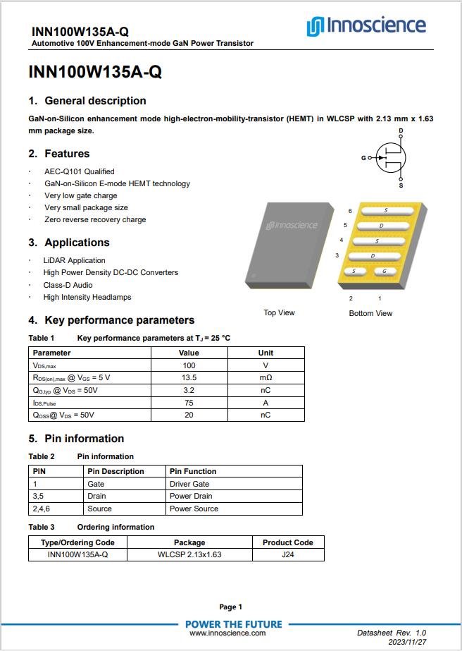 英诺赛科发布100V车规级GaN，持续推进汽车激光雷达市场 - 行家说
